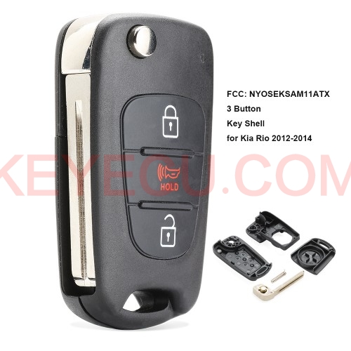 Replacement Flip Remote Key Shell Case 3 Button Fob for Kia Rio 2012 ...