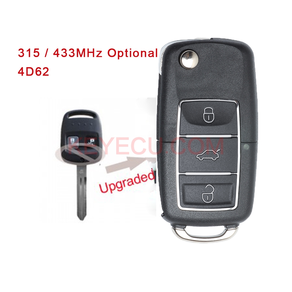 Updated Car Flip Remote Key Fob 2 Button 315MHz / 433MHz Optional 4D62 ...