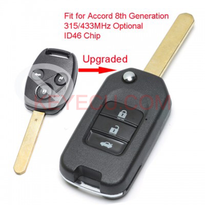 Upgraded Flip Remote Car Key Fob 3 Button 315/433MHz Optional ID46 for ...