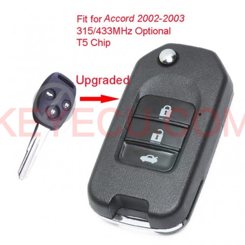 Upgraded Flip Remote Car Key Fob 3 Button 315/433MHz Optional T5 for ...