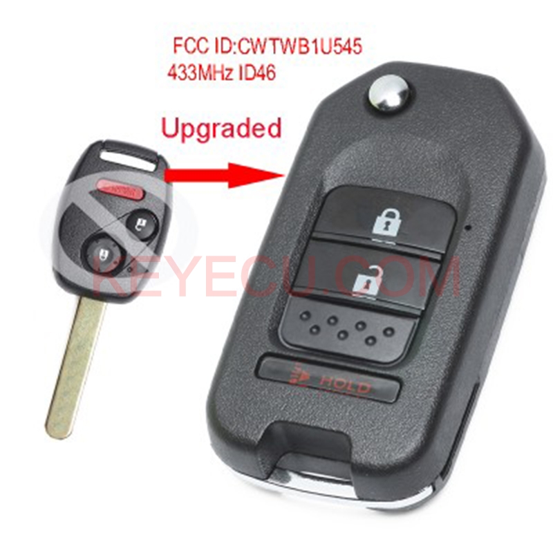 Upgraded Flip Remote Car Key Fob 2+1 Button 433MHz ID46 for Honda Pilot ...