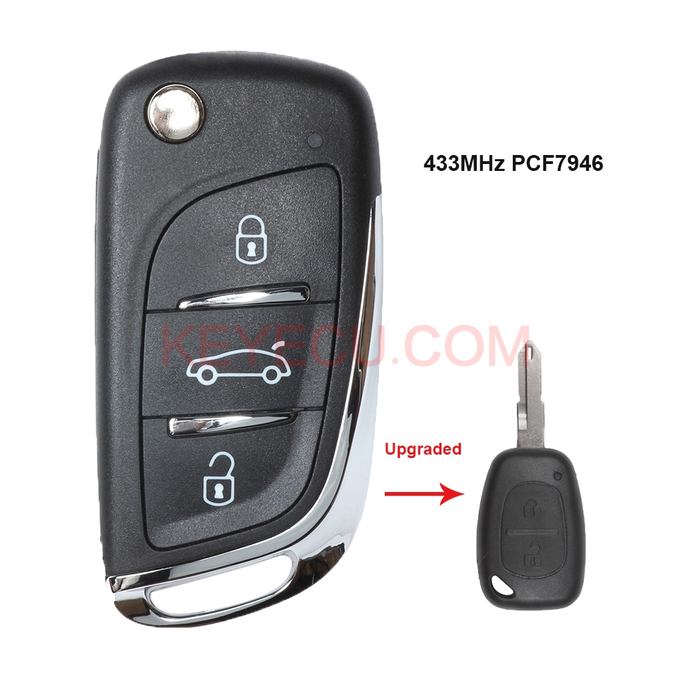 Upgraded Flip Remote Car Key Fob 2 Button 433MHz PCF7946 for Renault ...