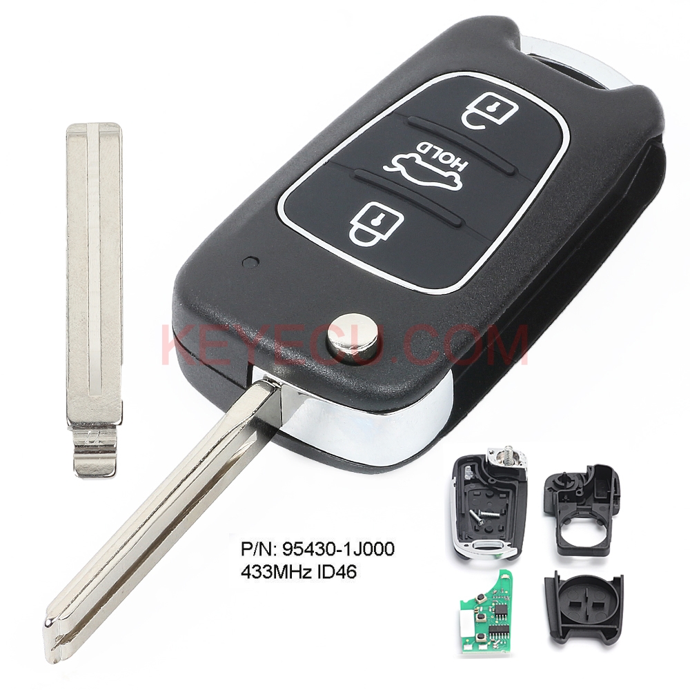 Upgraded Flip Remote Key Fob 433MHz ID46 for Hyundai I20 2008-2012 P/N ...