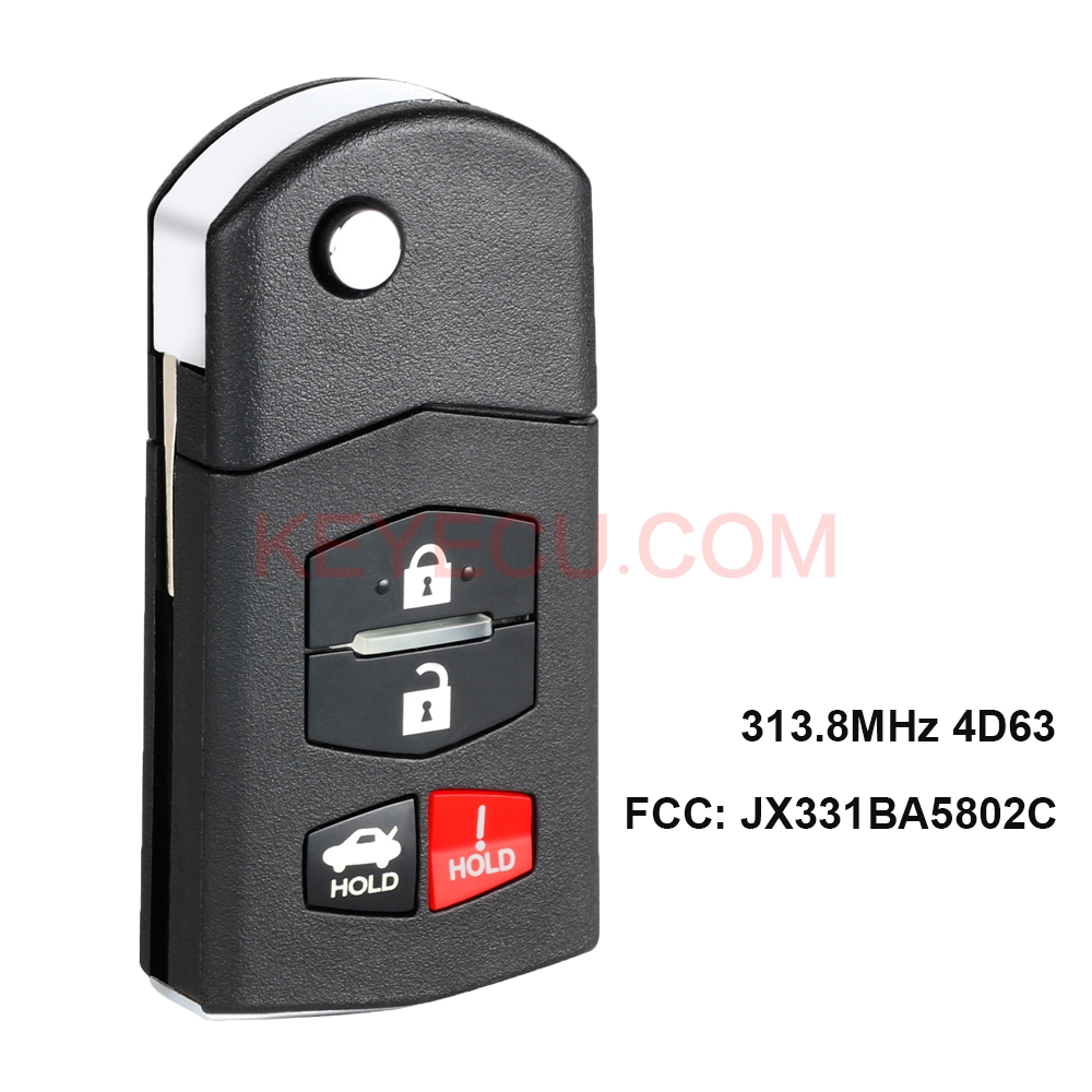 Replacement Flip Remote Key Fob 4 Button for Mazda 6 RX-8 FCC ID ...