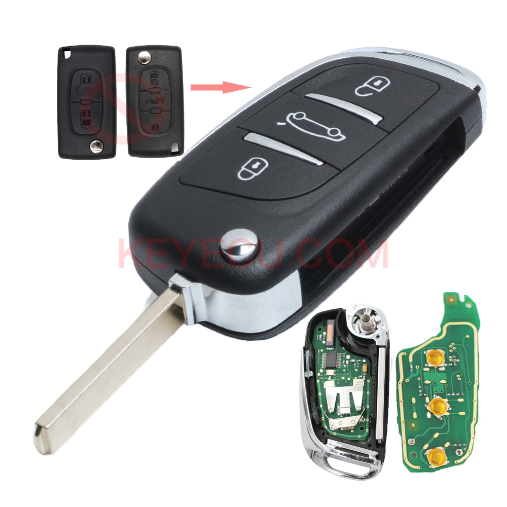 New Flip Remote Key Fob 3 Button for Citroen Peugeot 433MHz ID46 Chip ...