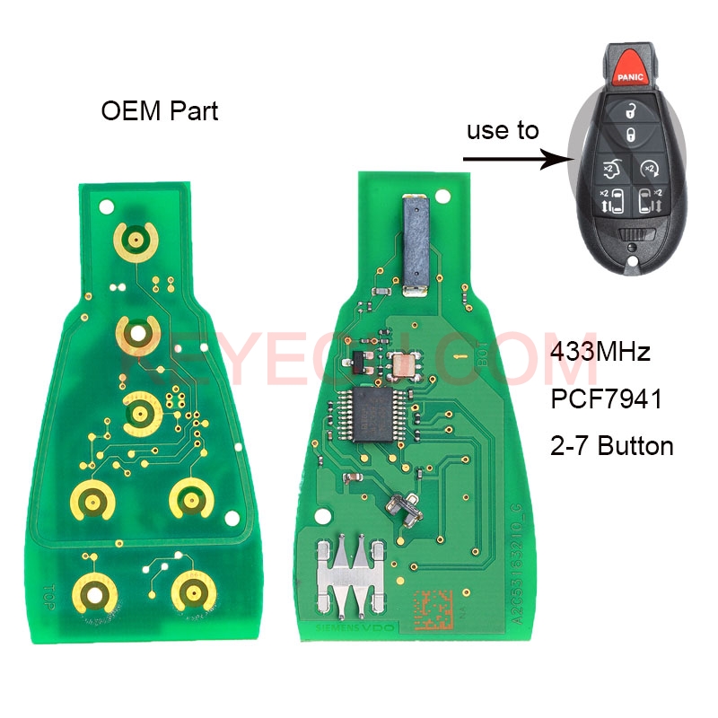 OEM Remote Board 2-7 Button 433MHz PCF7941 Chip for Dodge Chrysler Jeep ...