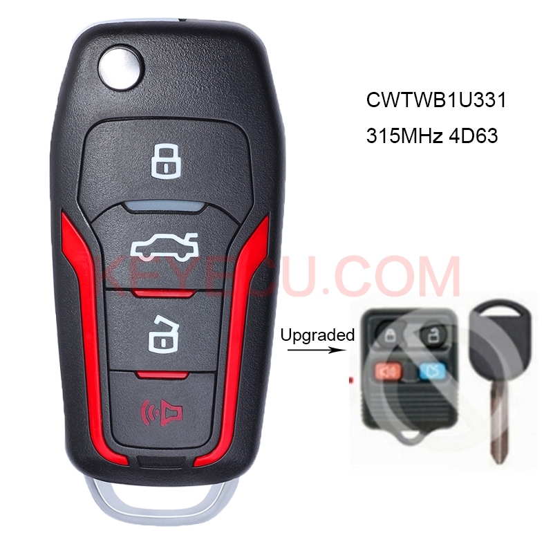 Upgraded Red Flip Remote Key 315MHz 4D63 80 BIT Chip for Ford FCC ...