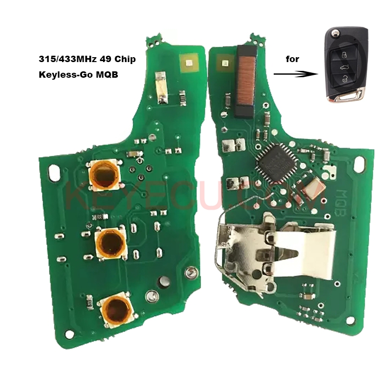 MQB System Keyless-Go Remote PCB Board 3 Button 315MHz / 434MHz 49 Chip ...