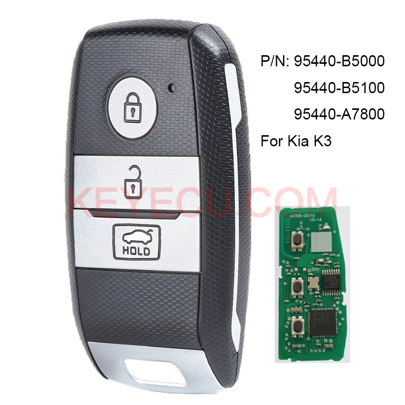 Keyless-Go Smart Remote Key FOB 3 Button 433MHz 8A Chip for KIA K3 2014 ...