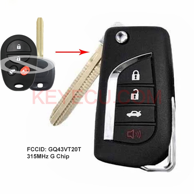 Modified flip Remote Key 4 Button 315MHz G Chip for Toyota Sienna ...