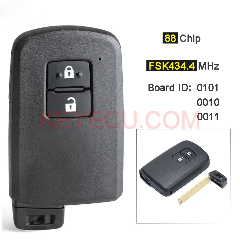 FSK 433MHz / 434MHz 88 Chip Smart Remote Key Fob for Toyota Auris Yaris ...