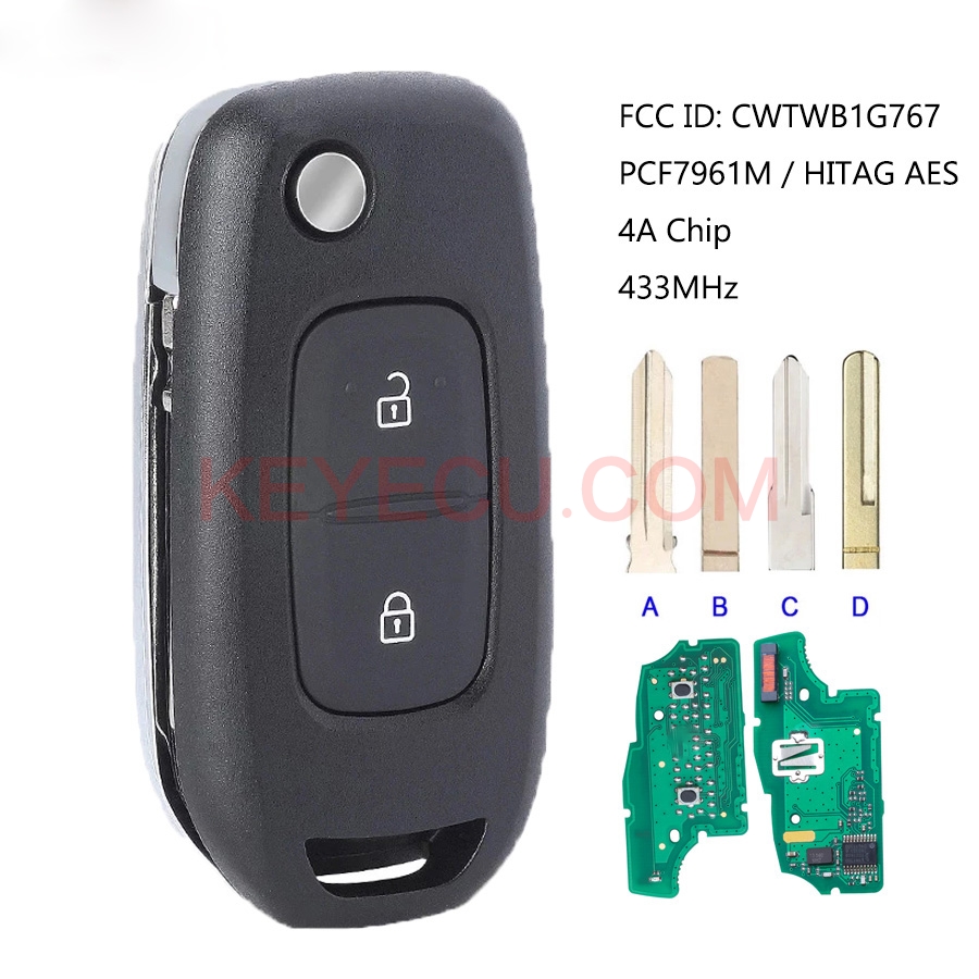 Flip Remote Key 2 Button FSK 433MHz PCF7961M 4A Chip Fob for for ...