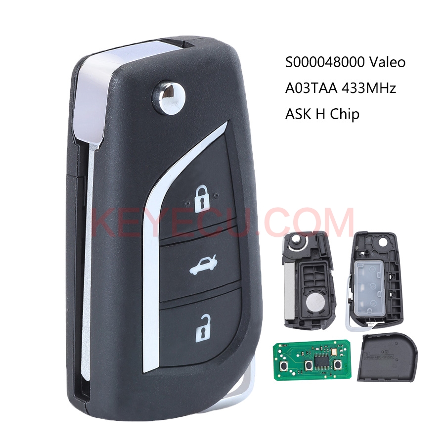 Remote Key Fob S000048000 Valeo A03TAA 433MHz ASK H Chip 3 Button for ...