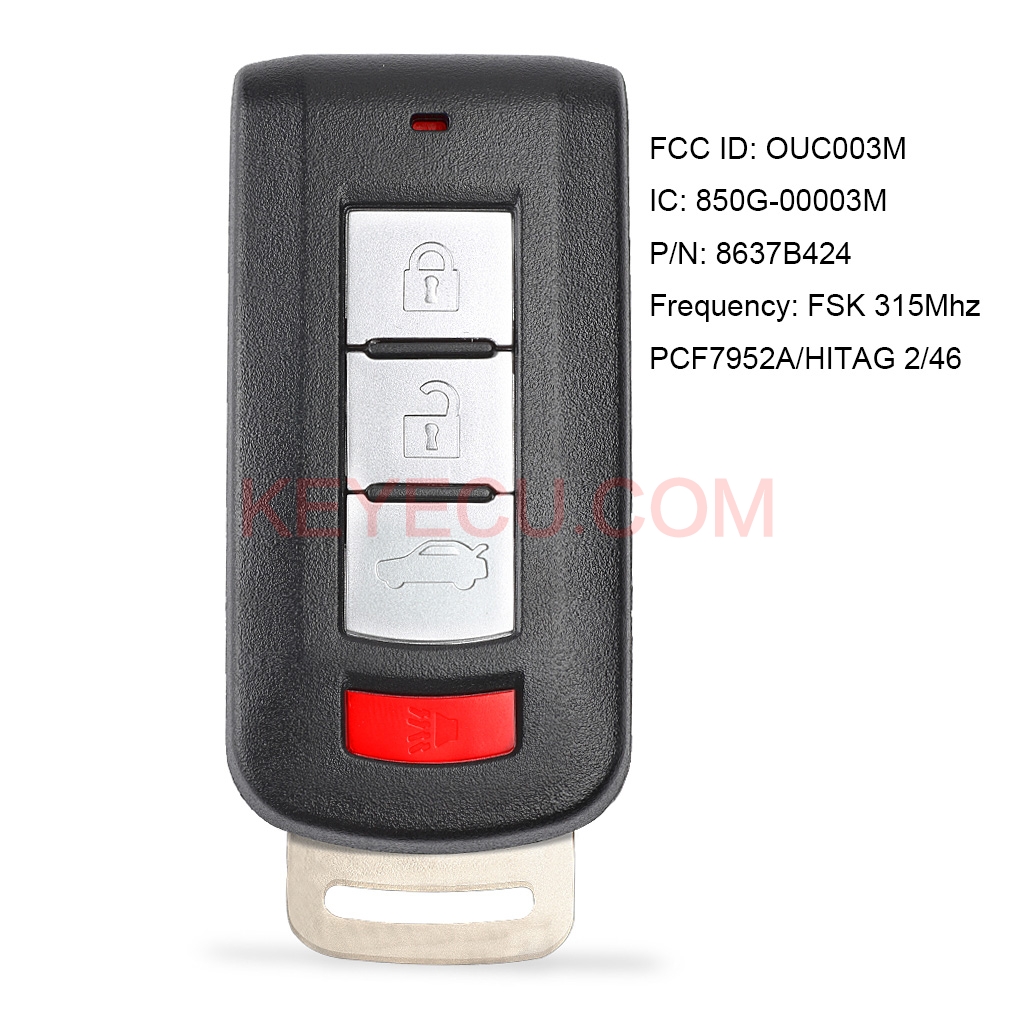 Smart Remote Key 4 Button FSK 315MHz ID47 Chip for Mitsubishi Mirage G4 ...