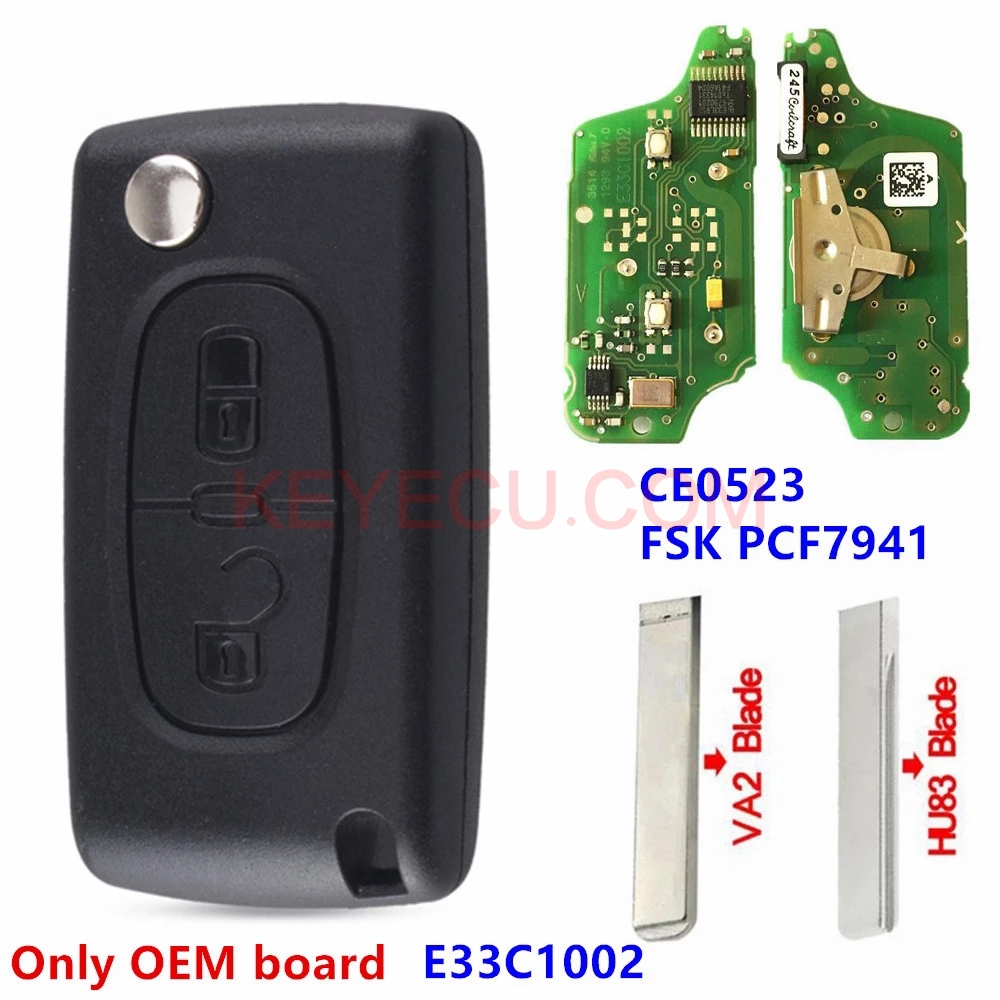 OEM Remote Board Flip Key 2 Button FSK 433MHz PCF7941 CE0523 FCC ...
