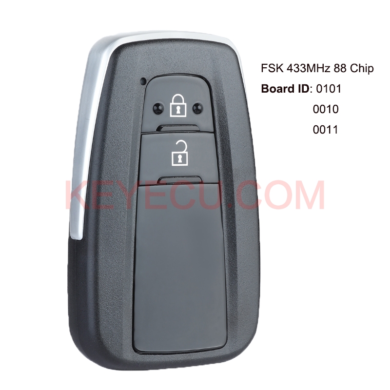 FSK 433MHz / 434MHz 88 Chip Smart Remote Key Fob for Toyota Auris Yaris ...