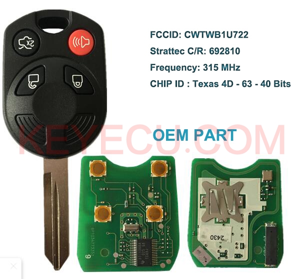 OEM Board Remote Key 4B Texas 4D63 40 Bits 315MHz Fob for Ford ...