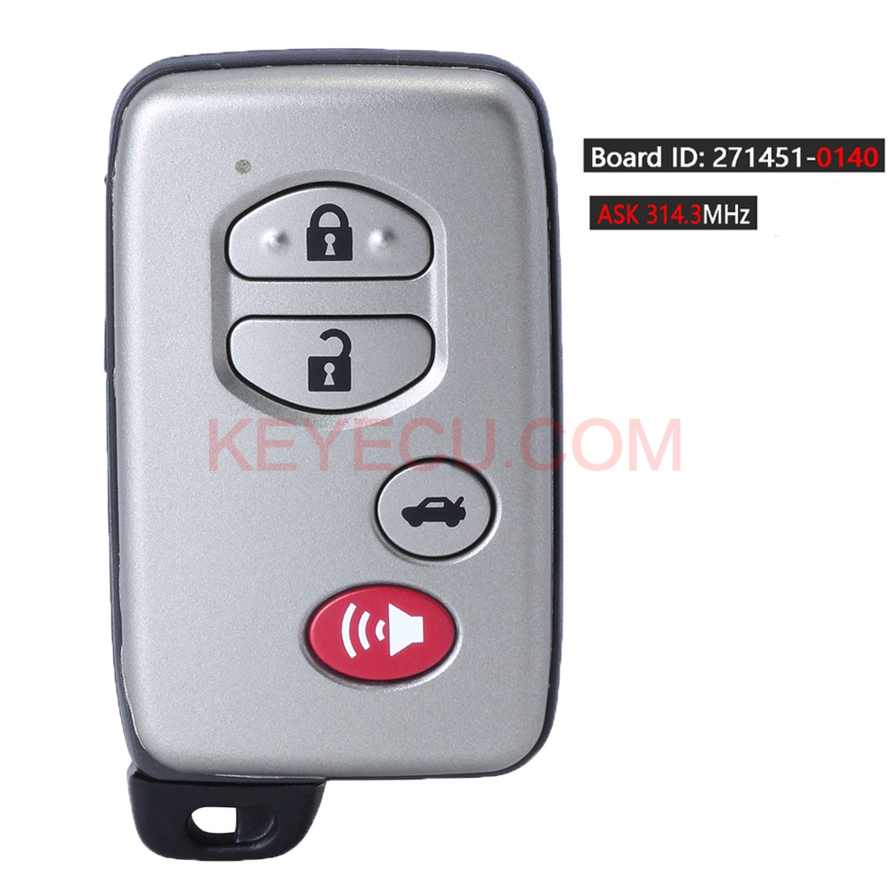 Board ID: 0140 Smart Remote Key 4 Button FSK 314MHz for Toyota Prius IQ ...