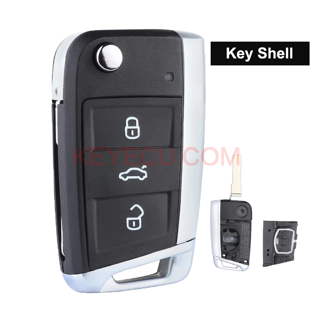 3 Button Modified Folding Remote Case Shell For Volkswagen VW Golf 7 ...