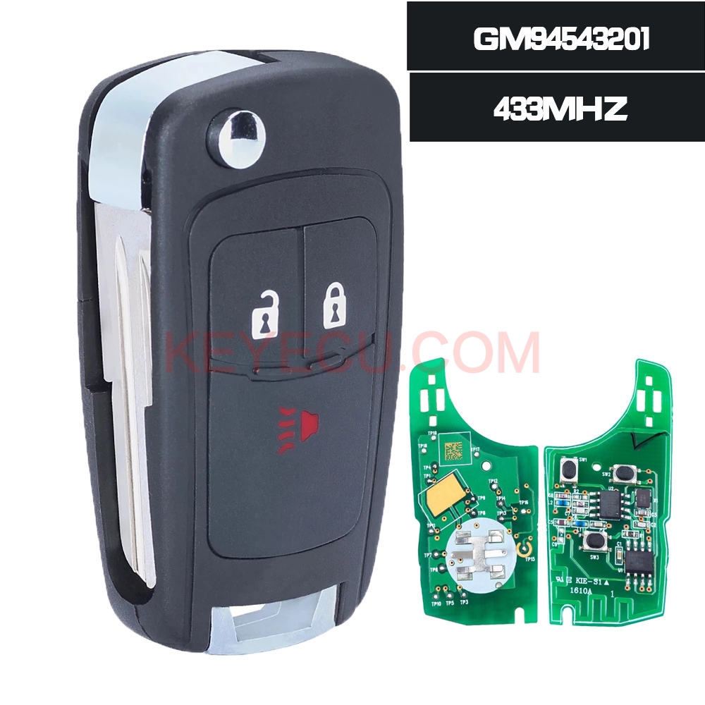 OEM / Aftermarket GM94543201 Flip Remote Car Key FOB 3 Button 433Mhz NO ...
