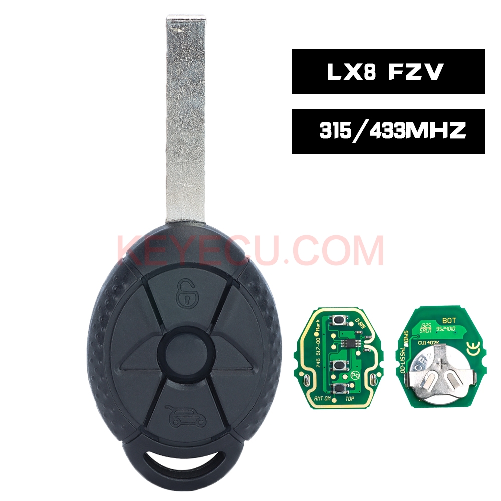 EWS Remote Key 3 Button 433MHz/315MHz ID44 Chip for Old BMW Mini Cooper ...