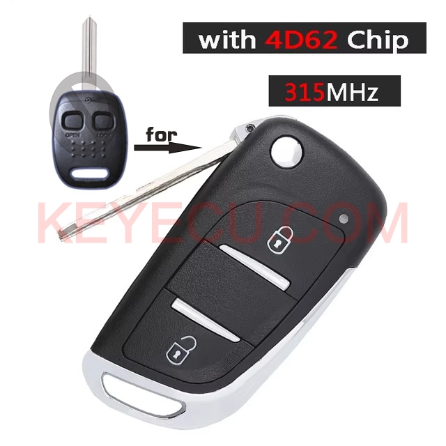 Upgraded Flip Remote Key Fob key 315MHz 4D60 / 4D62 Chip 2 Button for ...