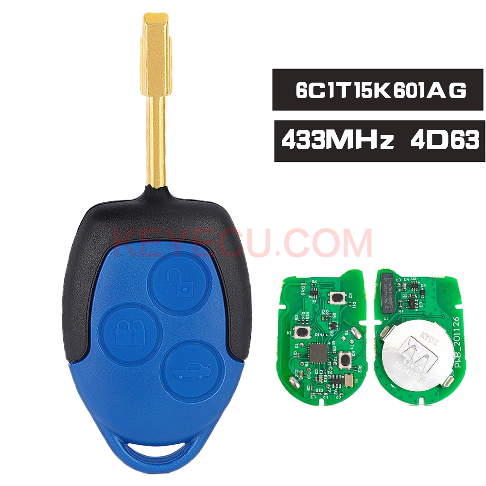 Aftermarket Remote Key FOB 3 Button 433MHz 4D63 Chip for Ford Transit ...